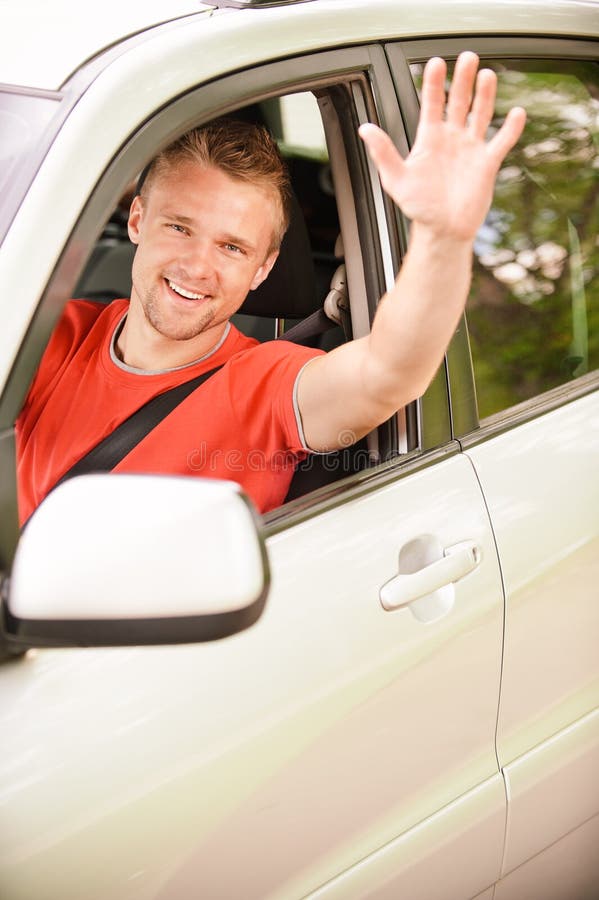 Driver of car waves hand stock photo. Image of fresh - 14474618