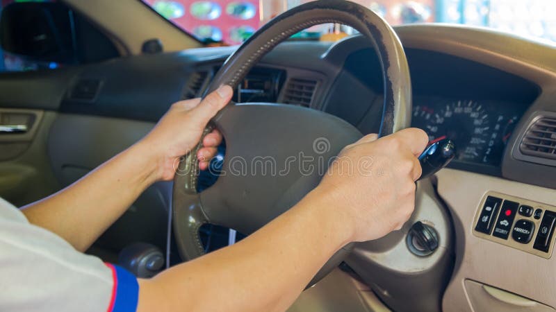 Driver Checking the Car before Used or Machanic Service Stock Photo ...
