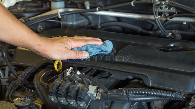 Driver Checking the Car before Used or Machanic Service Stock Photo ...
