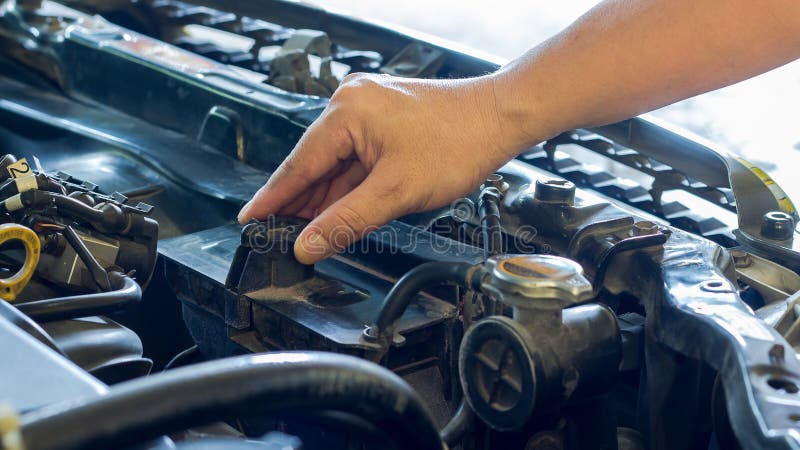 Driver Checking the Car before Used or Machanic Service Stock Image ...