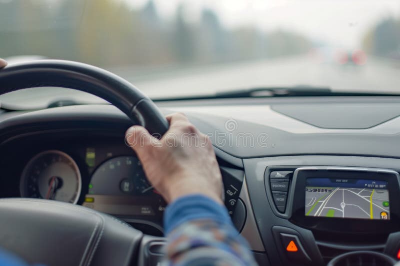 Driver Checking a Gps Device on the Dashboard Stock Photo - Image of ...