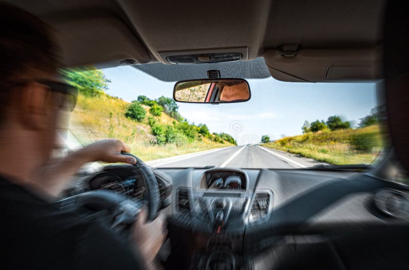 The Driver is Driving a Car Along the Highway Stock Photo - Image of ...