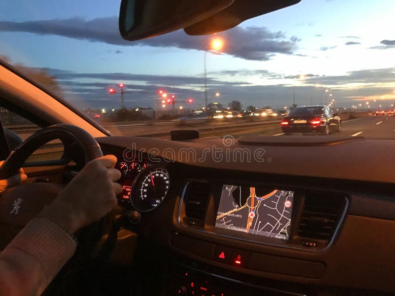 Driving in the Night Along a Highway. Stock Image - Image of screenshot ...