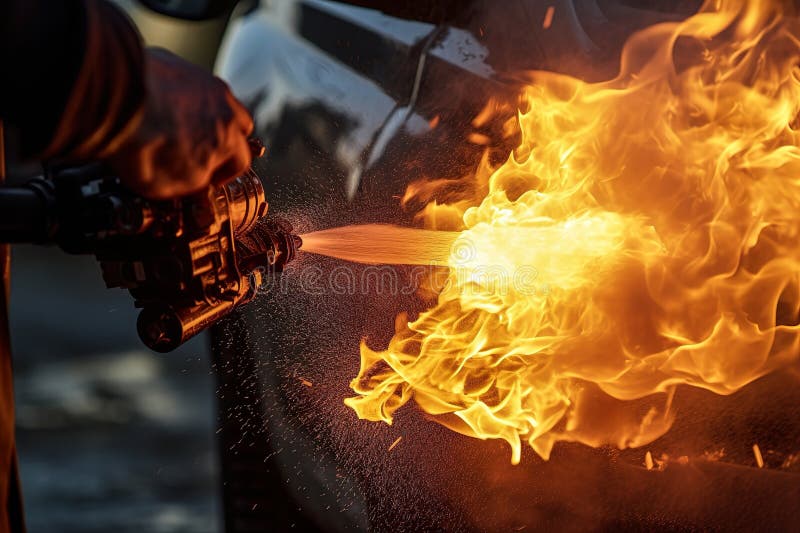 Driver Extinguishes the Engine Fire in His Car Stock Photo - Image of ...