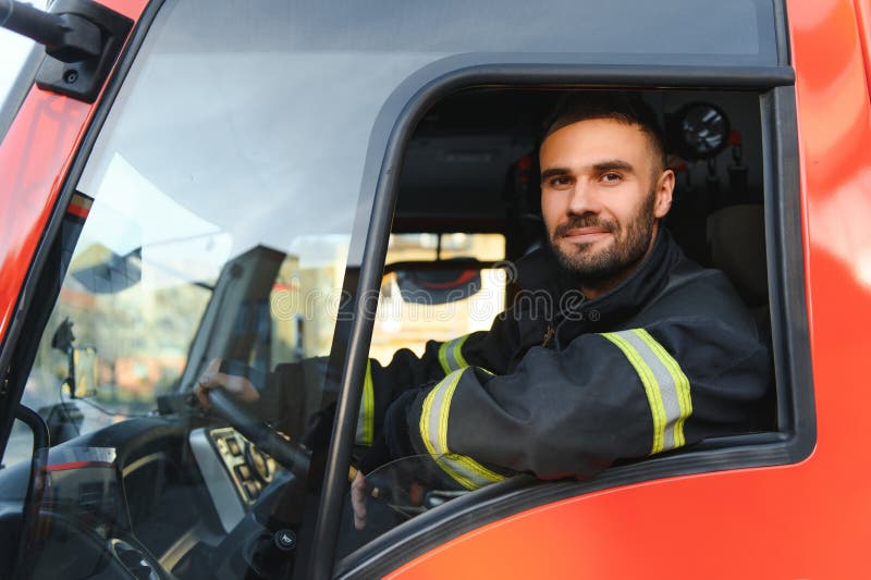 Driver of a Fire Truck in Action Stock Image - Image of brigade ...