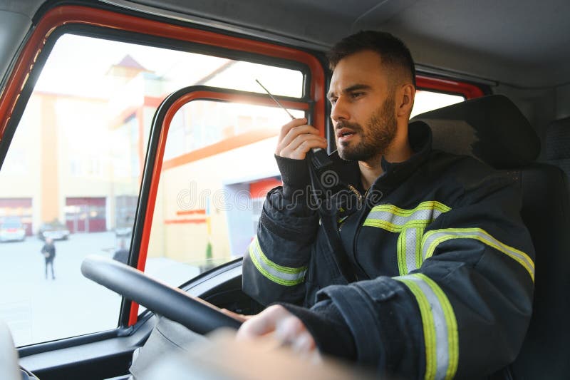 Driver of a Fire Truck in Action Stock Image - Image of automobile ...
