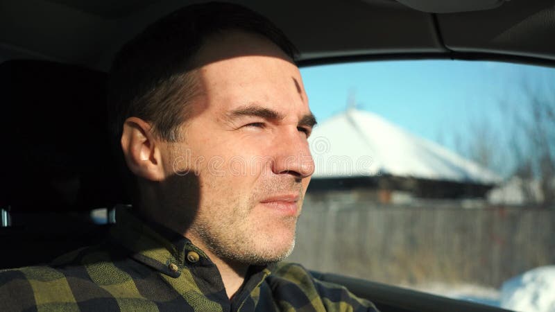 Driver Goes Blind from the Bright Sun while Driving the Car. Poor ...