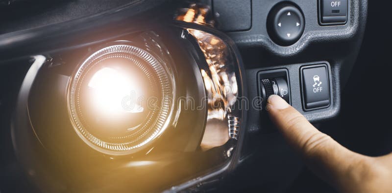 Closeup Man Adjusting Light Control Toggle Car Stock Photos - Free ...
