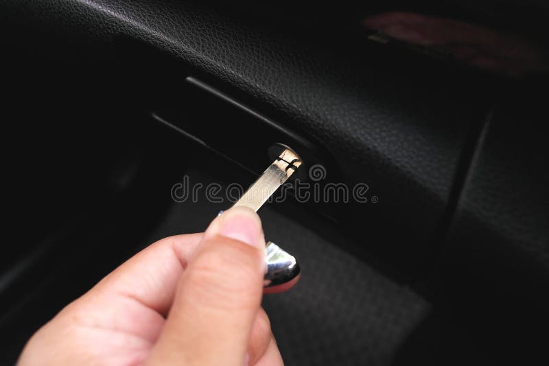 Locking the Car Document Compartment with a Key. Stock Photo - Image of ...