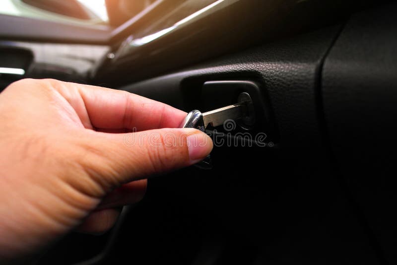 Locking the Car Document Compartment with a Key. Stock Image - Image of ...