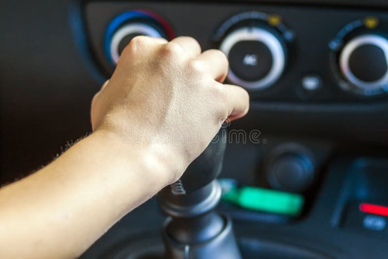 Driver Hand Shifting Gear Shift Knob Manually, Selective Focus Stock ...