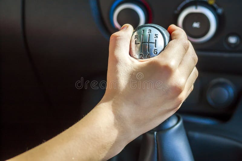 Driver Hand Shifting Gear Shift Knob Manually, Selective Focus Stock ...