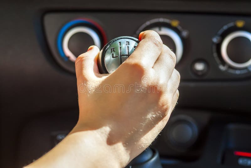 Driver Hand Shifting Gear Shift Knob Manually, Selective Focus Stock ...