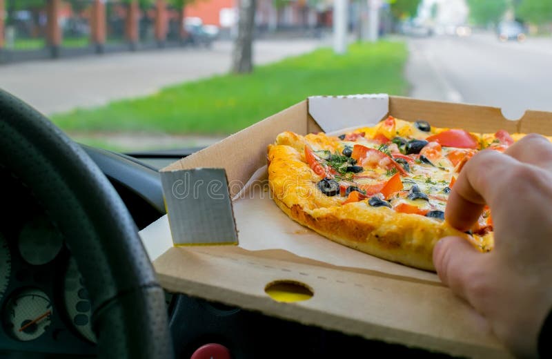 Driver Eats Pizza in the Car Stock Image - Image of fresh, hungry ...