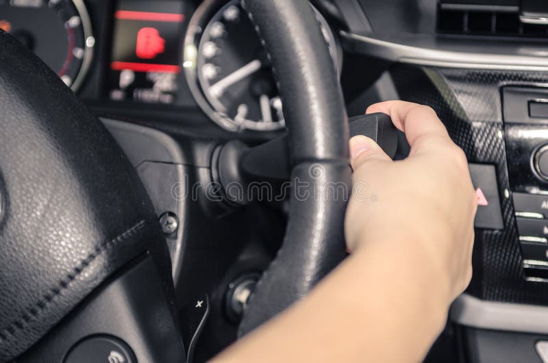 Driver Handling the Car`s Direction Indicator Stock Photo - Image of ...