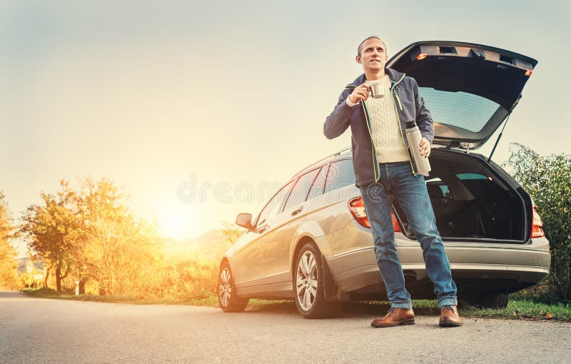 Driver Have a Tea/coffee Break on Roadside Stock Image - Image of ...