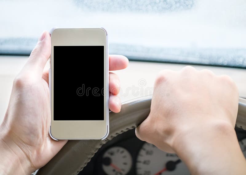 Driver Holding Smartphone in the Car Stock Image - Image of navigation ...
