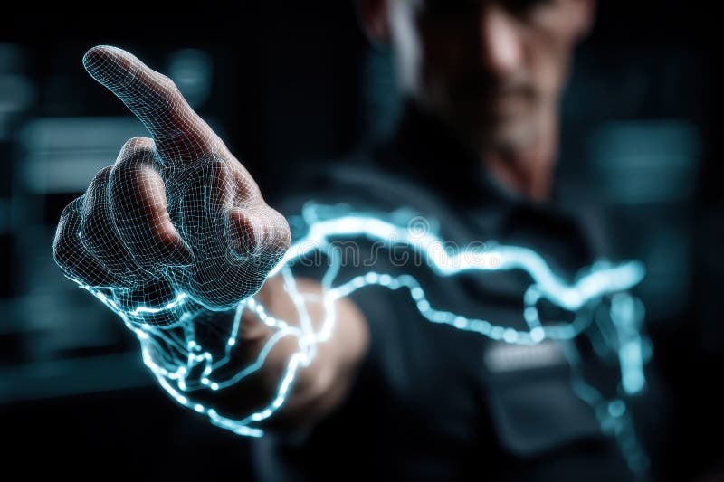 Driver Interacting with Digital Map To Plan Truck Routes with Glowing ...