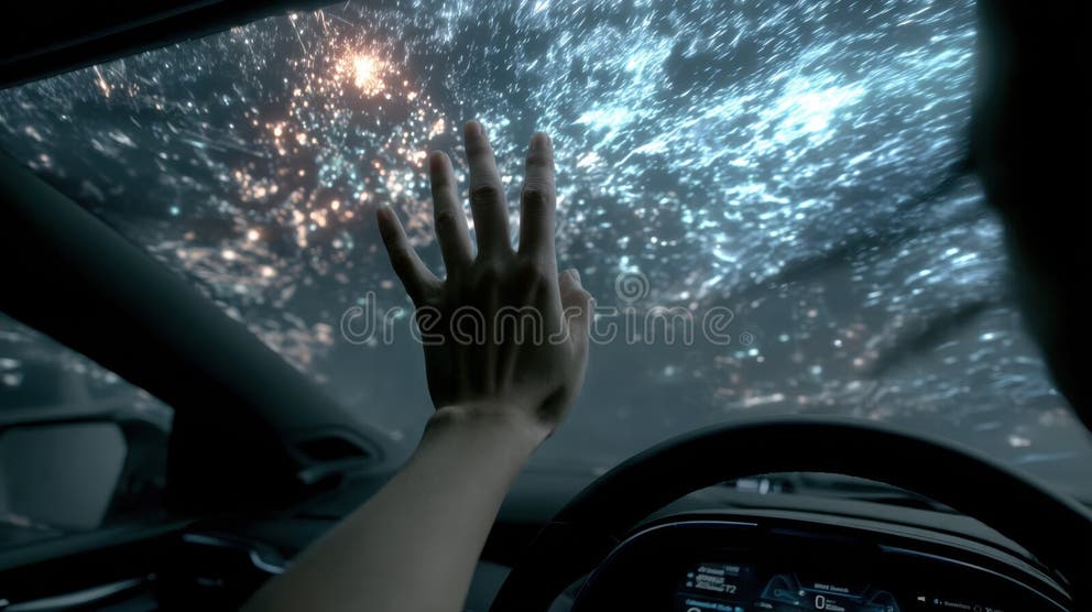 Driver Interacts with Futuristic Augmented Reality Windshield Interface ...
