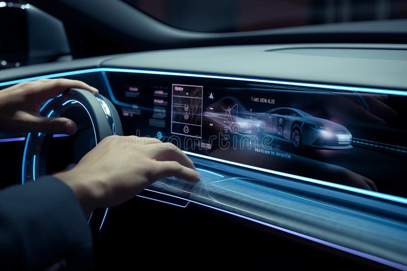 Driver Interfaces, Blurry Details, in the Car of the Future. Hi Tech ...