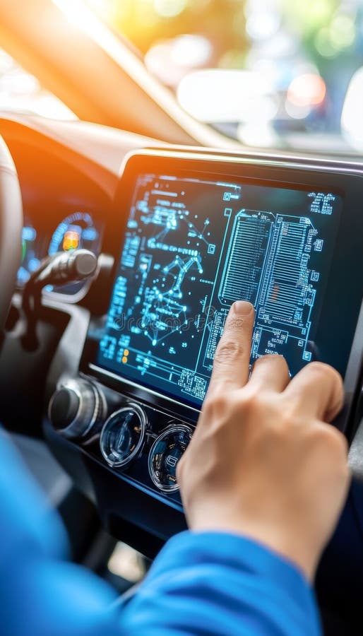 Driver Navigating Advanced Technology, Interacting with a Futuristic ... Driver Navigating Advanced Technology, Interacting with a Futuristic ...