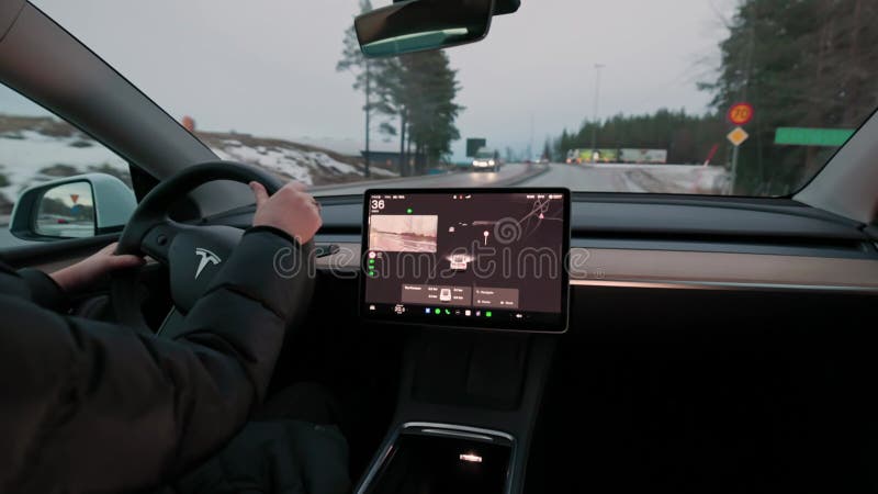 Tesla Model 3 Touchscreen Displaying Autopilot Interface with Real-time ...