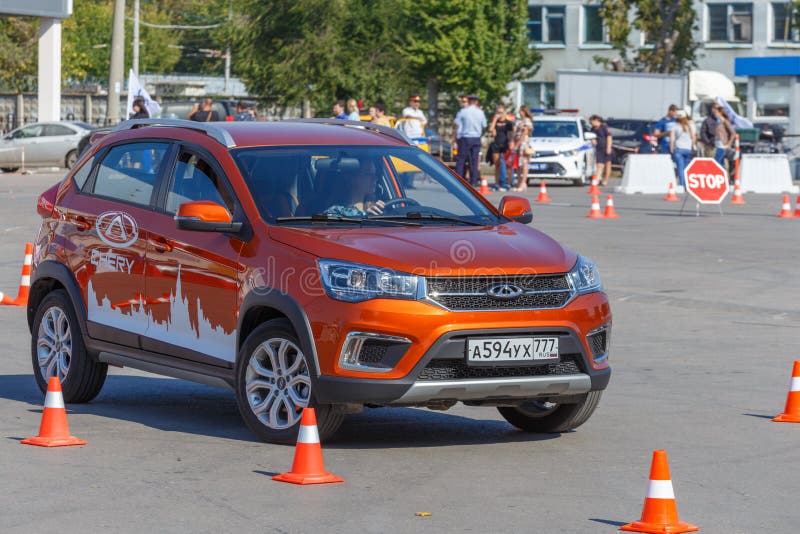 The Driver on the New Car Passes the Driving Test for Driving the Car ...