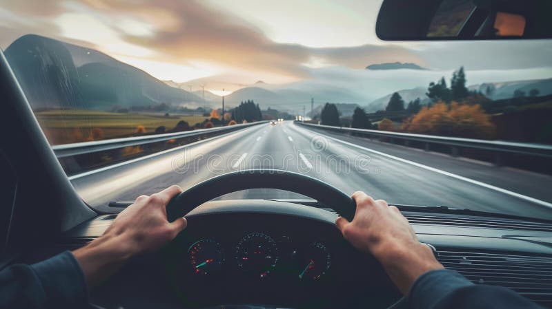 The Driver Point-of-view Perspective from a Driving Car on a Highway ...