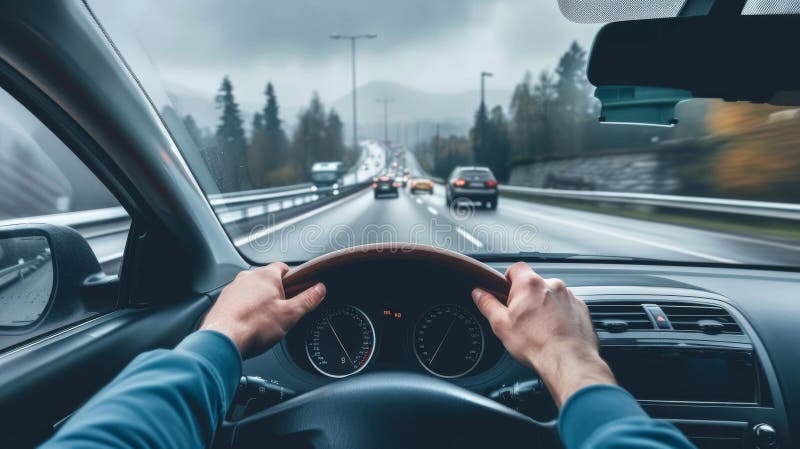 The Driver Point-of-view Perspective from a Driving Car on a Highway ...