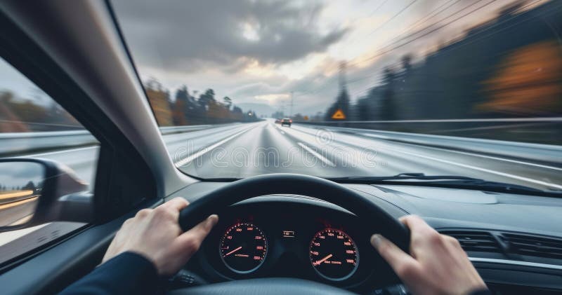 The Driver Point-of-view Perspective from a Driving Car on a Highway ...