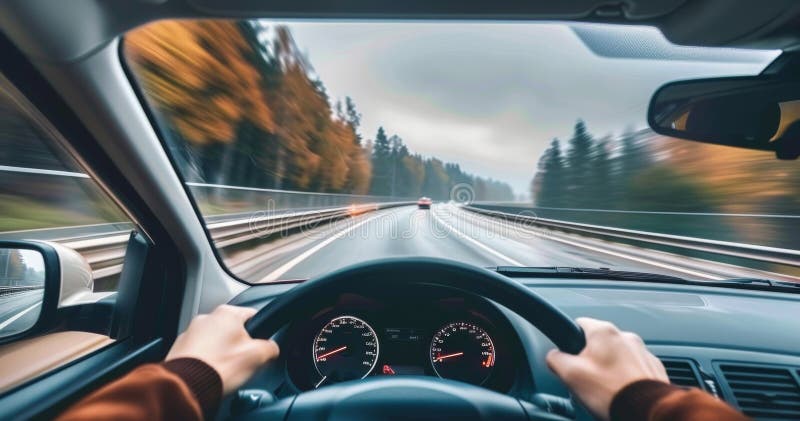 The Driver Point-of-view Perspective from a Driving Car on a Highway ...