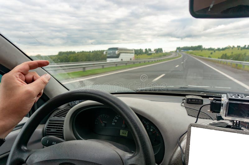 The Driver Points His Finger at the Wheel of the Car Stock Image ...