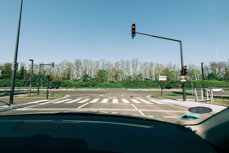 Driver POV Personal Perspective at the Red Light New Highway Stock ...