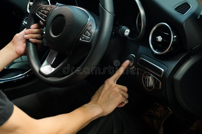 Driver Press Finger on Car`s Start Button Stock Photo - Image of people ...