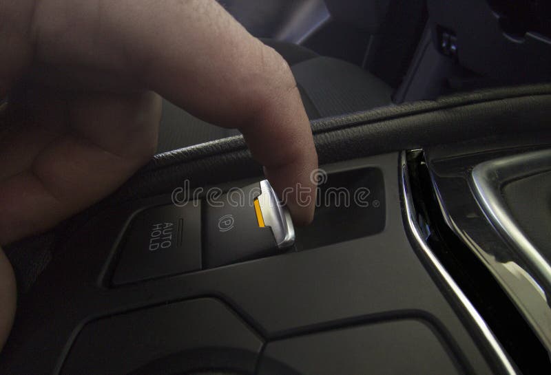 Driver Pulling the Electric Parking Brake of His Car Stock Image ...