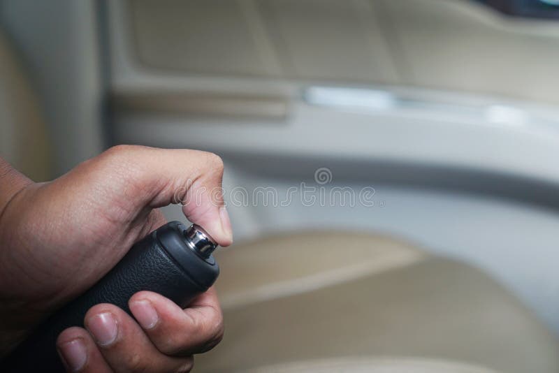 Driver Pulling the Hand Brake in His Car Stock Photo - Image of save ...
