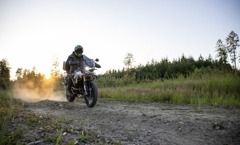 Driver Riding Motorcycle on Empty Road Stock Image - Image of motor ...