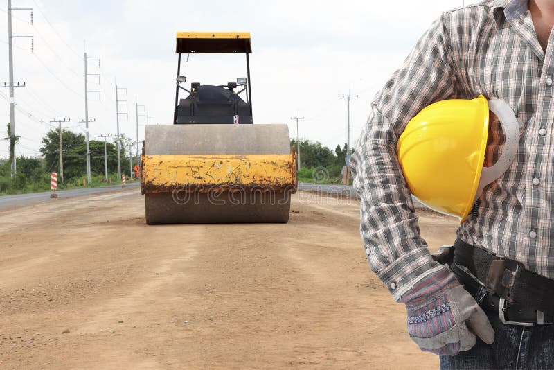 Driver with Road Roller Being Road Construction Stock Image - Image of ...