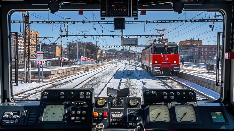 Driver& X27;s Cab of Speed Passenger Train, View of the Railway with ...