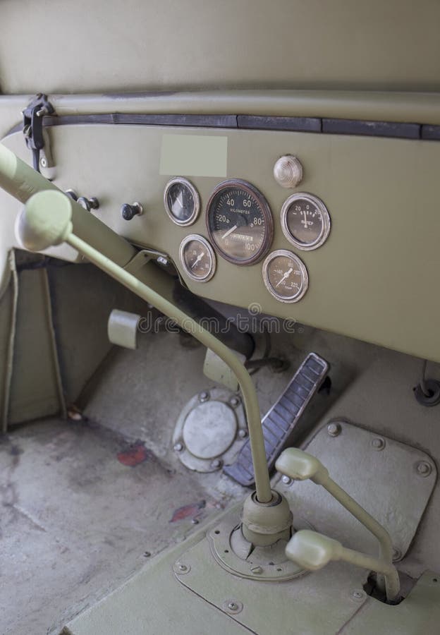 Driver S Cabin of an Old 4x4 Vehicle. Stock Image - Image of shift ...