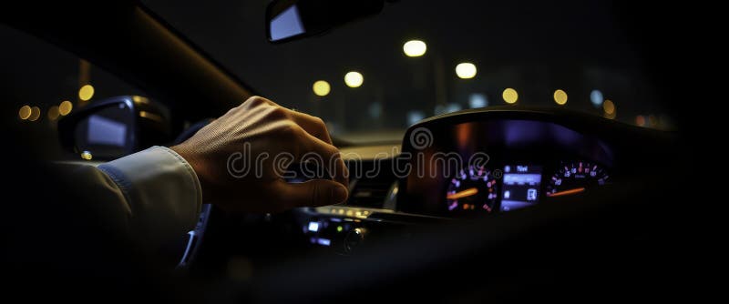 Driver S Hand Adjusting Climate Control Dial in Luxury Car at Night ...