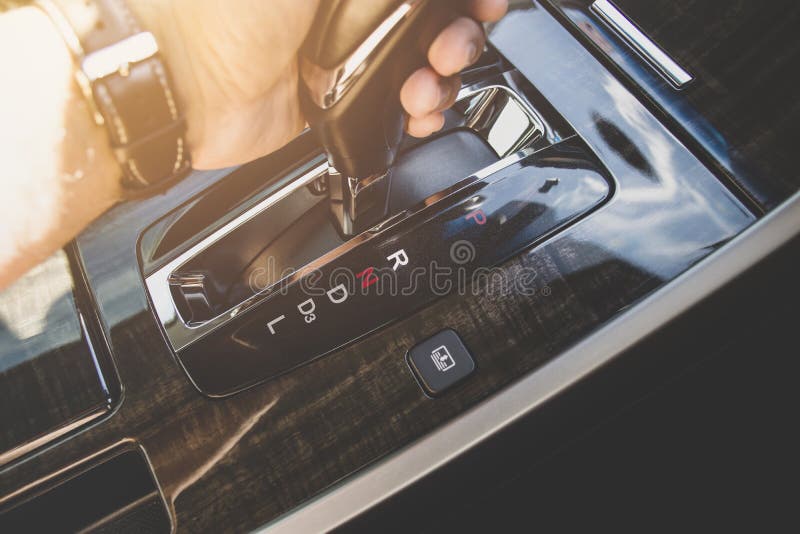 The Driver`s Hand Moved the Gear Selector To the Reverse R Mode Stock ...