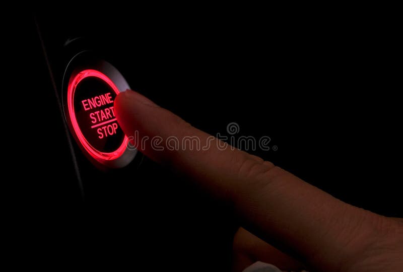 The Driver S Hand is Pressing the Car Start Button. Concept of ...