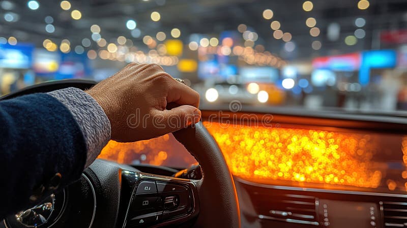 Driver S Hand on Steering Wheel Inside a Car Stock Illustration ...
