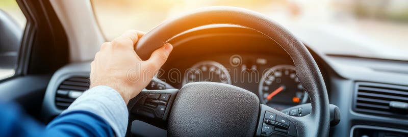 Driver S Hands on a Steering Wheel, Inside Car, Dashboard Details ...