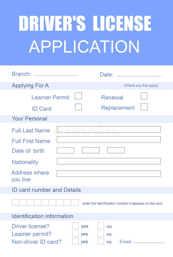 Driver`s License Application Form Made in Colors Stock Illustration ...