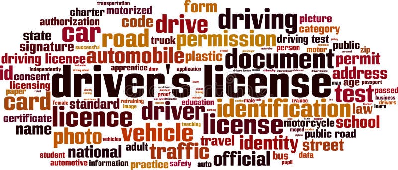 Driver`s License Word Cloud Stock Vector - Illustration of certificate ...
