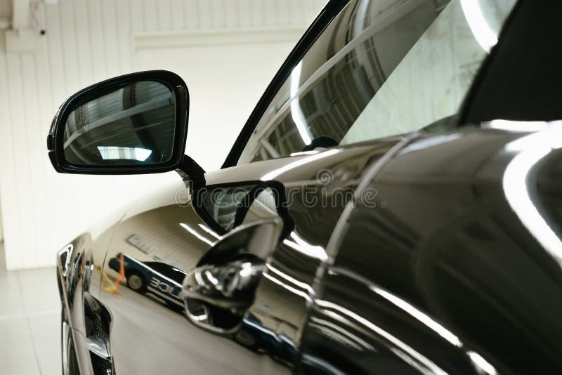 Driver`s Side Mirror of a Black Car Stock Photo - Image of black, mode ...