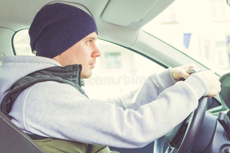 Driver Thinking Inside Car Safe Driving Stock Photos - Free & Royalty ...