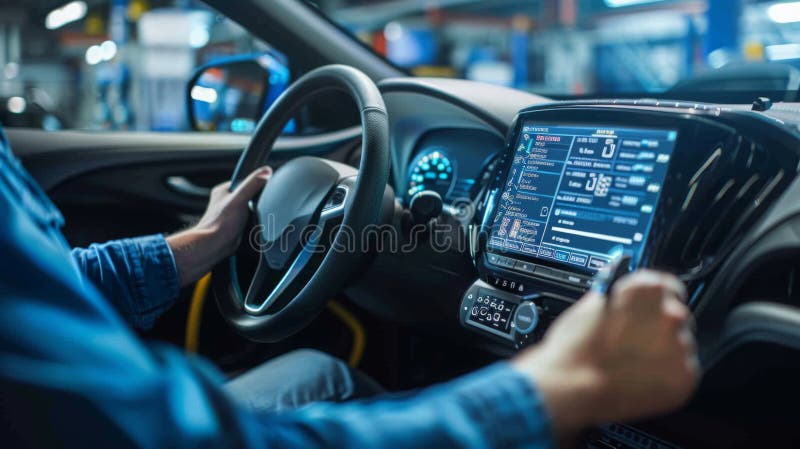 Driver Using Digital Dashboard in Car Stock Image - Image of control ...
